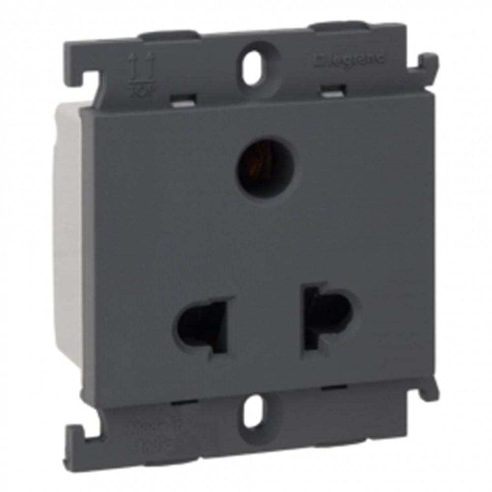 Legrand Mylinc Universal socket 6A 2/3 pin combine 2 module matt grey ...