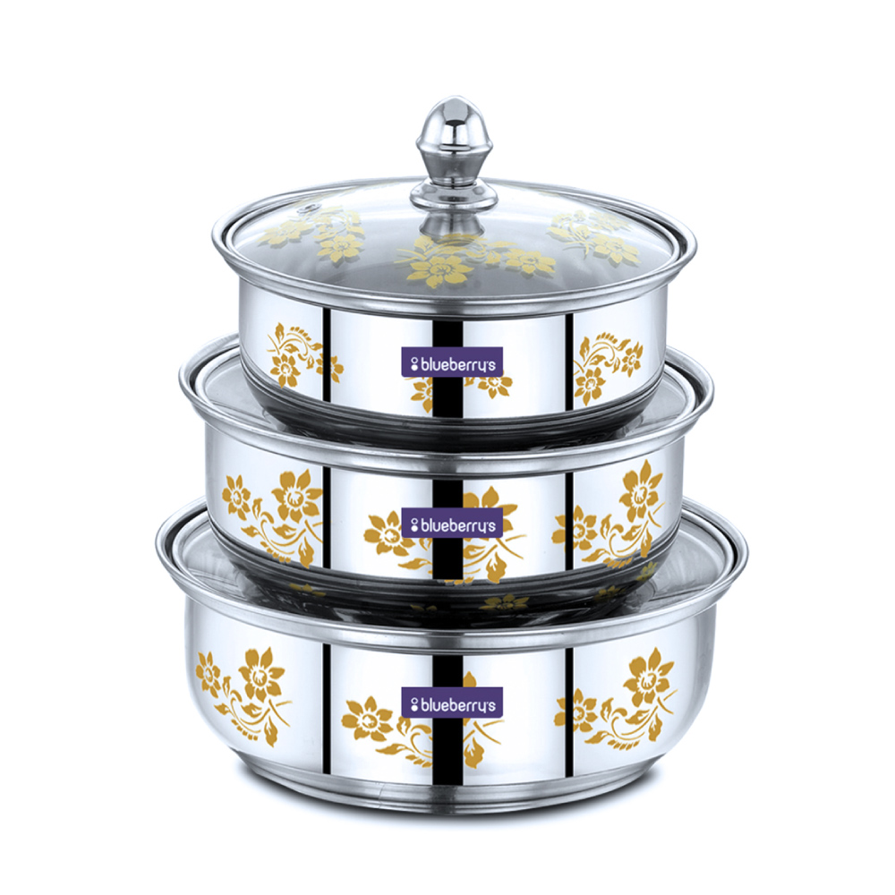 Blueberry B Stainless Steel 3 Piece Set With Glass Lid | mykit | Buy ...