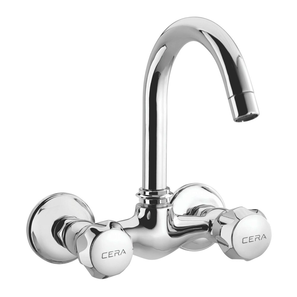 Cera Ocean Sink mixer wall mounted with 170mm long swivel spout Quarter ...