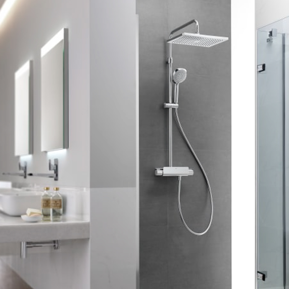 Roca Deck-T Square Thermostatic Shower Column With Shelf | mykit | Buy ...