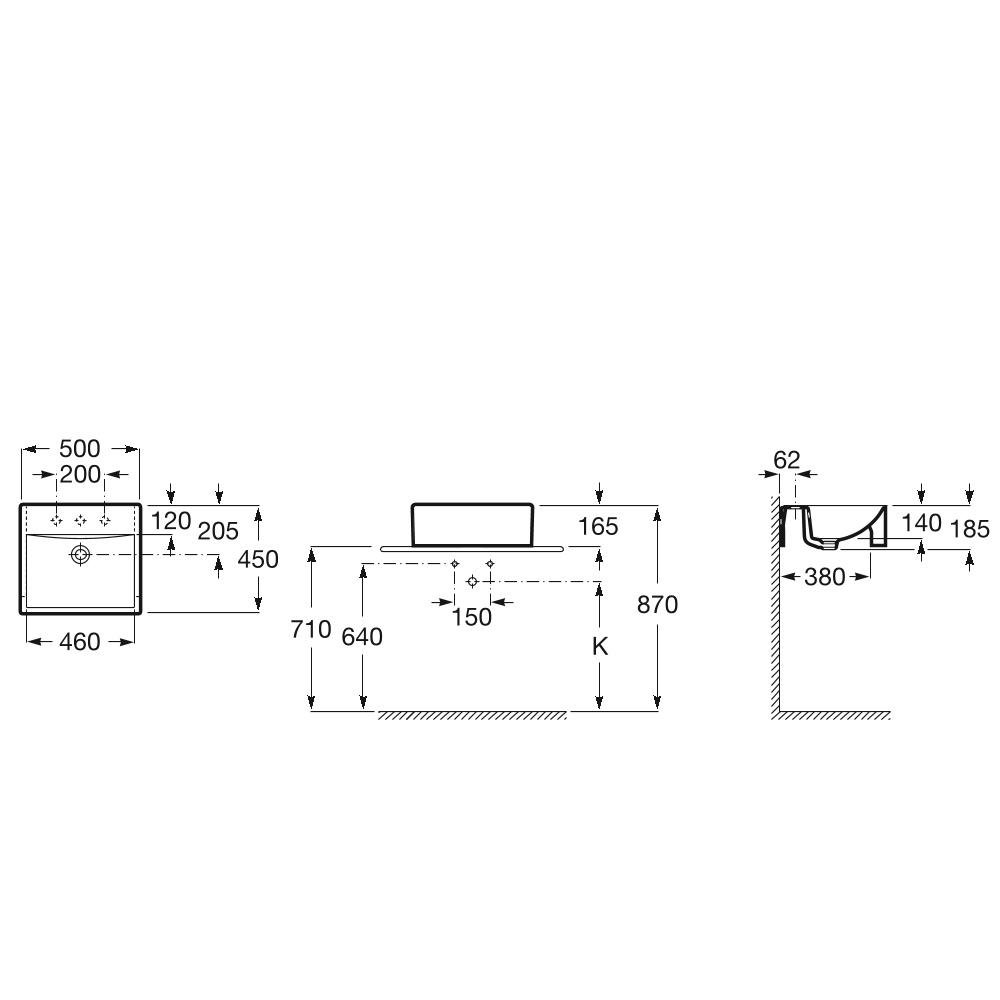 Roca Diverta 500x450 Semi Recessed Wash Basin With 1 Taphole | mykit ...