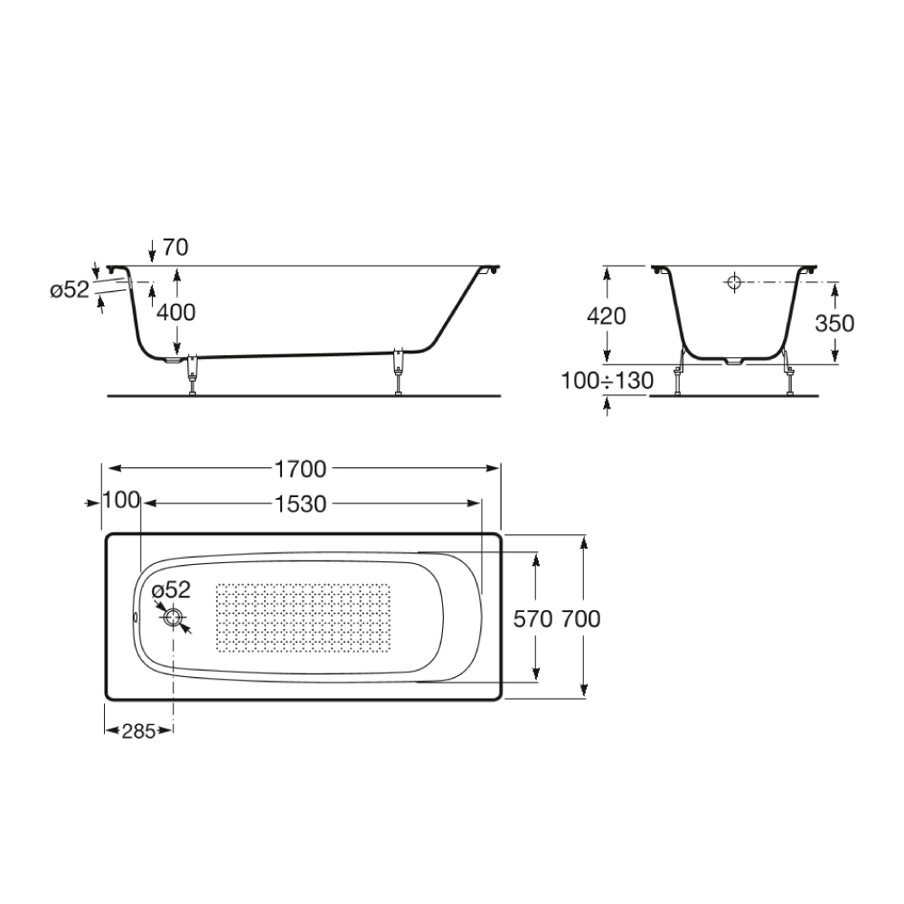 Roca Continental 1700x700mm Bathtub With Anti-Slip Base | mykit | Buy ...