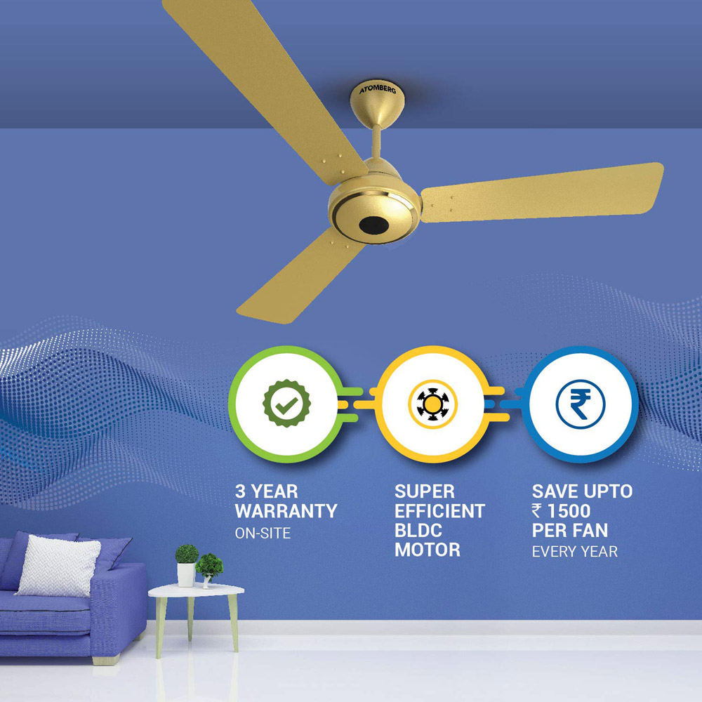 Atomberg Studio 1200mm Golden Ceiling Fan | mykit | Buy online | Buy ...
