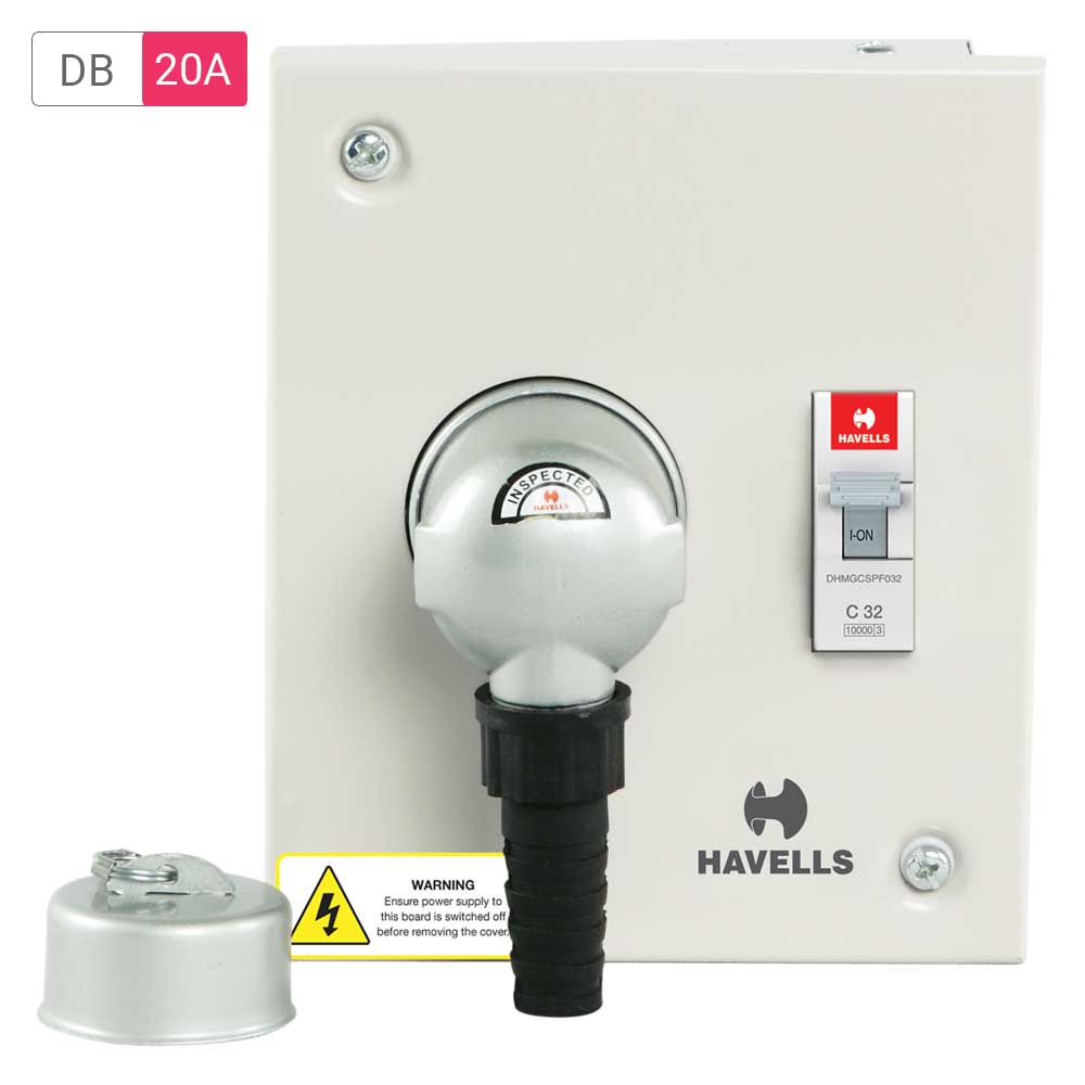 Havells 20A SPN enclosure with 2 pole and Earth Metal Plug & Socket ...