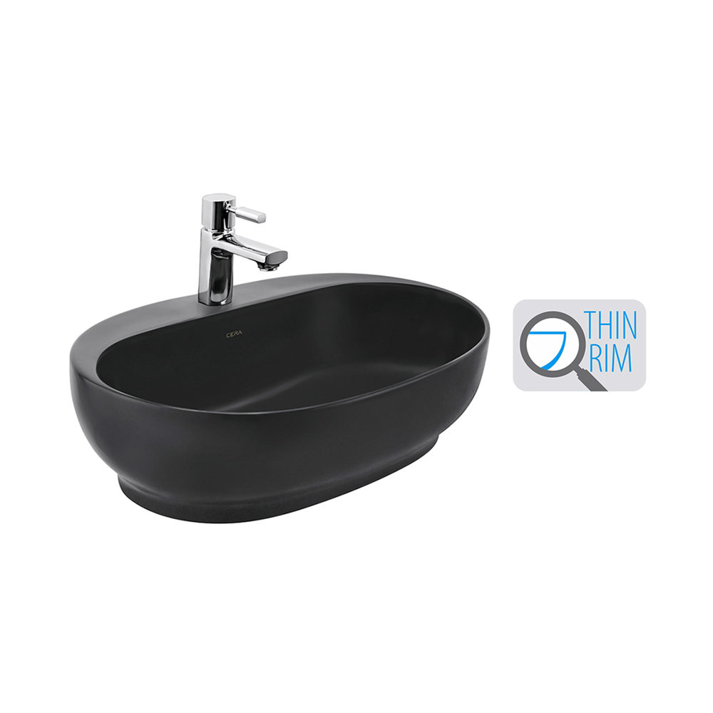 Cera Cafe Silk Black Thin Rim 600 x 400 Table Top Colour Wash Basin ...